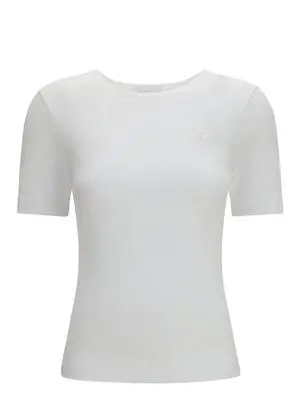 GANNI Ribbed Cotton T-shirt With Logo Embroidery - White