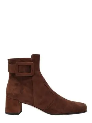 ROGER VIVIER Très Vivier Suede Ankle Boots With Buckle Detail - Brown