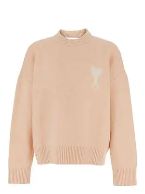 AMI Paris Wool Blend Crew Neck Sweater With Embroidered Logo - Multicolor