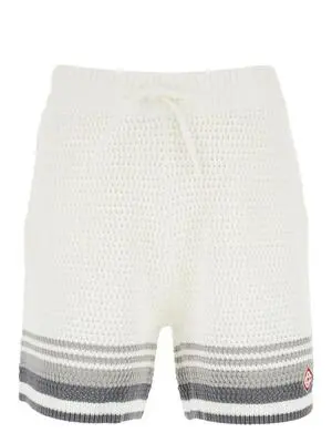 Casablanca White Cotton Bermuda Shorts With Logo Embroidery - Multicolor