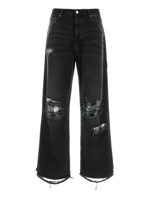 Amiri Distressed Dark Wash Wide Leg Jeans - Black