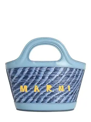 Marni Micro 'tropicalia' Bag In Leather And Raffia-effect Fabric - Blue