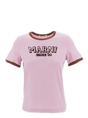 Marni MARNI Short-Sleeved Cotton T-Shirt With Embossed Logo Multicolor