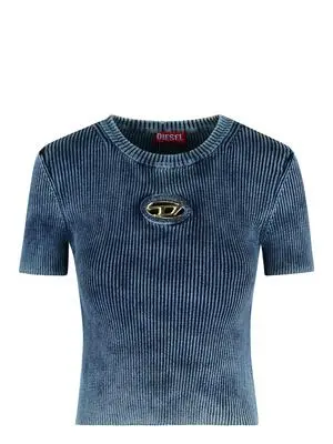 DIESEL® Oval D" Logo Ribbed T-shirt - Blue