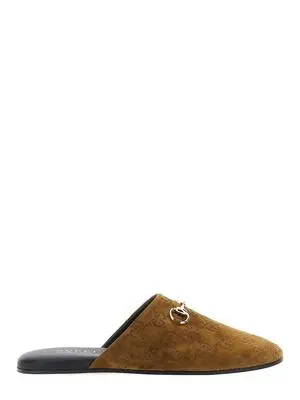 Gucci Suede Mule With Horsebit Detailing And GG Motif Multicolor