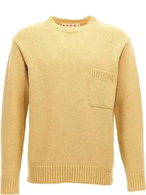 Marni Wool Crew Neck Sweater With Embroidered Logo - Yellow