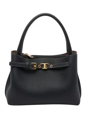 TOD'S Mini Leather Handbag With Decorative Stitching - Black