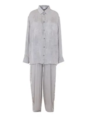 Andamane Long-sleeve Shirt And Wide-leg Pants Set - Gray
