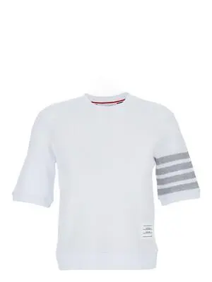 Thom Browne Piqué T-shirt With Iconic 4-bar Detail - Multicolor