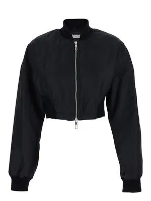 Sportmax Black Tech Fabric Crop Bomber Jacket - Multicolor