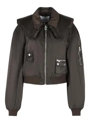 GANNI GANNI Polyamide Bomber Jacket With Large Removable Collar Brown