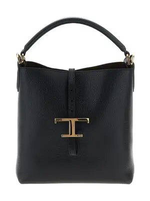 TOD'S T Timeless" Mini Bucket Bag In Hammered Leather - Black