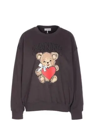 GANNI Long Sleeve Crewneck Sweatshirt With Graphic Print - Black