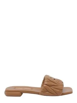 Miu Miu Quilted Logo Slide Sandals - Cream