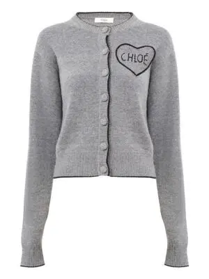 Chloé Fitted Cardigan With Logo - Gray