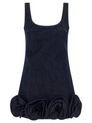 SELF-PORTRAIT 3d Flower Embellished Denim Mini Dress - Blue