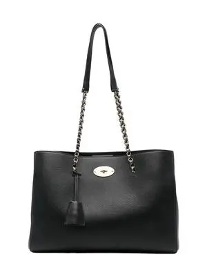 Mulberry Calf Leather Tote Bag With Turn-clasp Fastening - Black