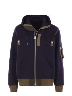 Sacai Cotton Zip-up Hoodie With Paneled Accents - Multicolor