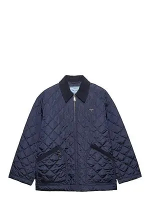 Prada Quilted Velvet Trim Puffer Jacket - Blue