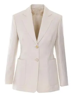 Max Mara Tailored Linen V-neck Blazer - Cream