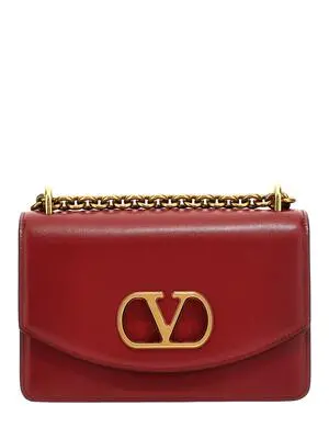 Valentino Garavani Vlogo Signature Leather Shoulder Bag - Red