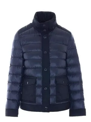 Moncler Quilted Down Jacket With Logo Detail - Blue