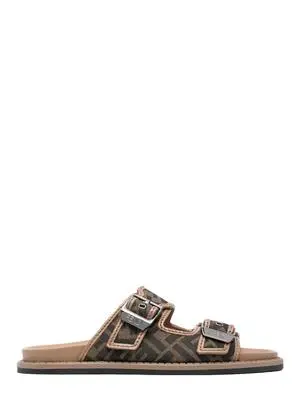 Fendi Ff Jacquard Fabric Buckled Sandals - Brown