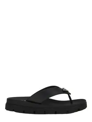 Prada Leather Flip-flop Sandals With Metal Triangle Logo - Black
