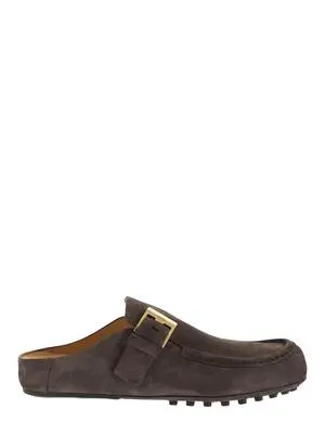 TOD'S Suede Sabot Loafers With Metal Buckle - Brown