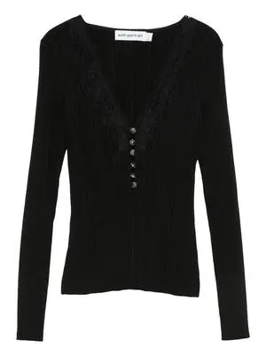 SELF-PORTRAIT Ribbed Lace Trim V-neck Sweater - Multicolor