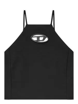DIESEL® DIESEL Wool Blend Halterneck Cropped Top With Oval D Logo Plaque Multicolor