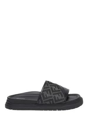 Fendi Diagonal Ff Jacquard Slides - Black