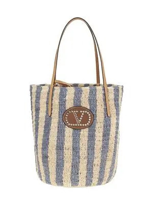 Valentino Garavani Striped Raffia Bucket Bag - Multicolor