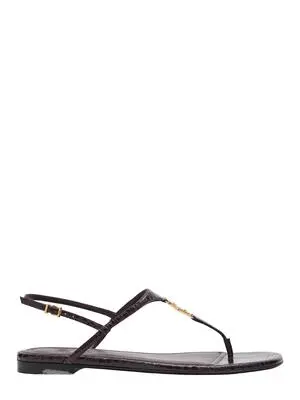 Fendi FENDI Dark Purple Ayers Leather Flip Flop Sandals With FF Detail Black