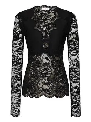 Rabanne Long Sleeve Lace Top - Black