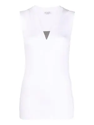 Brunello Cucinelli Sleeveless V-neck Cotton Tank Top - Multicolor