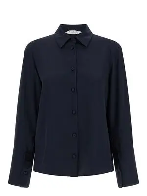 Max Mara Max Mara Stretch Silk Crepe De Chine Shirt With Asymmetrical Hem Blue