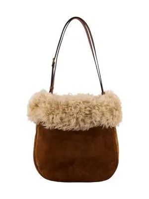 Saint Laurent Suede Shoulder Bag With Shearling Profile - Multicolor