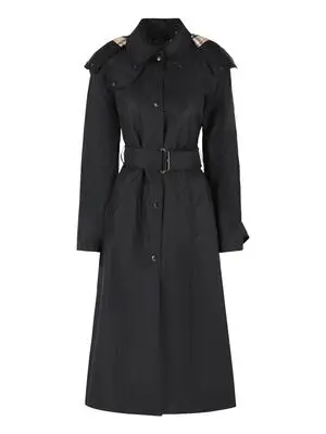 Burberry Long Car Coat With Detachable Hood And Buckled Belt - Black