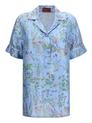 Gucci Printed Silk Twill Shirt - Blue