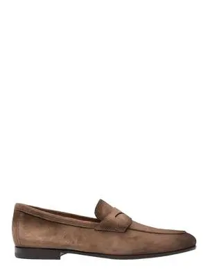 Santoni Calf Suede Penny Loafers - Brown