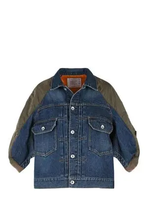 Sacai Cotton Denim Jacket With Nylon Paneled Sleeves - Blue