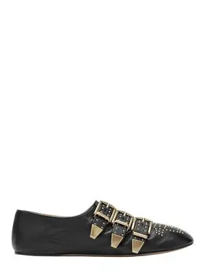 Chloé Leather Studded Flat Shoes With Buckles - Black