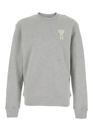 Ami Cotton Crew Neck Sweater With De Coeur Patch - Multicolor