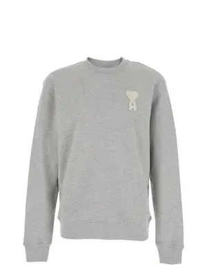 AMI Paris Cotton Crew Neck Sweater With De Coeur Patch - Multicolor