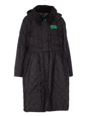 BARBOUR X GANNI Peplum Quilted Long Jacket - Black