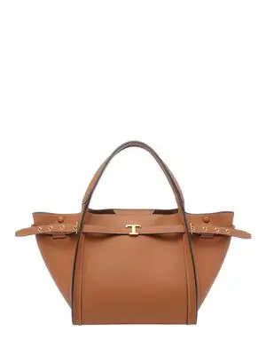 TOD'S Small Leather Handbag With T Timeless Logo - Brown