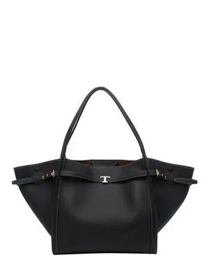 TOD'S Leather Shopping Bag With T Timeless Logo - Black