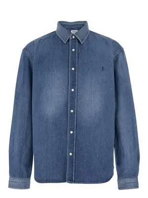 Saint Laurent Saint Laurent Men Blue Denim Long Sleeve Shirt With Front Logo For Men Multicolor