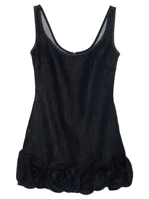 SELF-PORTRAIT Denim Day Dress With Floral Appliqu - Blue